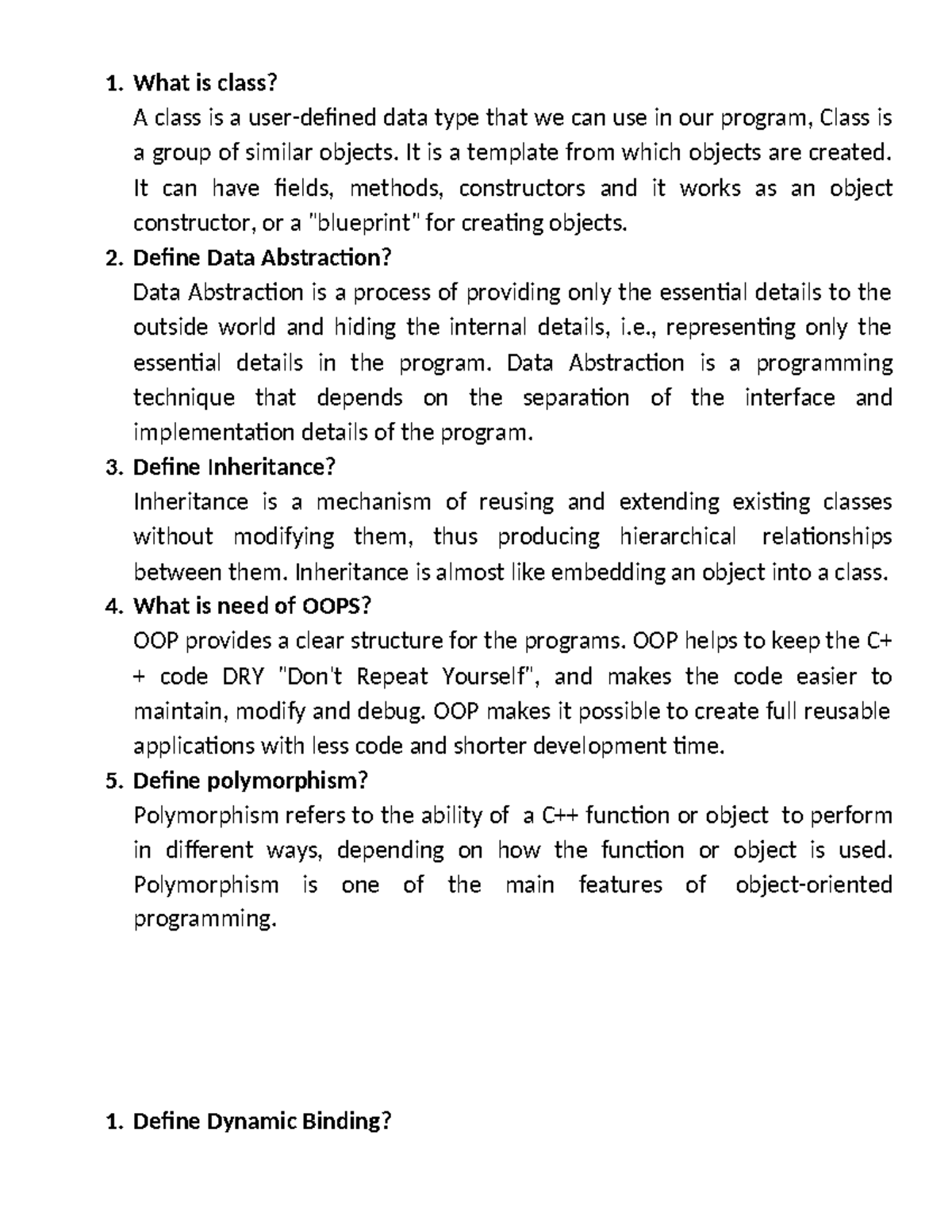 C++ (Autosaved) - 1. What is class? A class is a user-defined data type ...