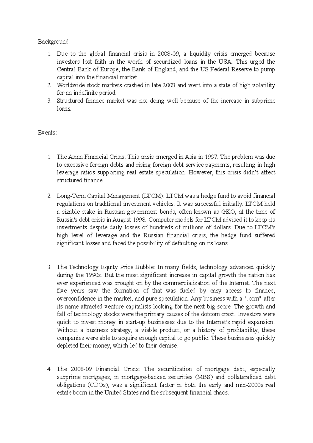 Global financial crisis 2008 and securitization - Background: Due to ...