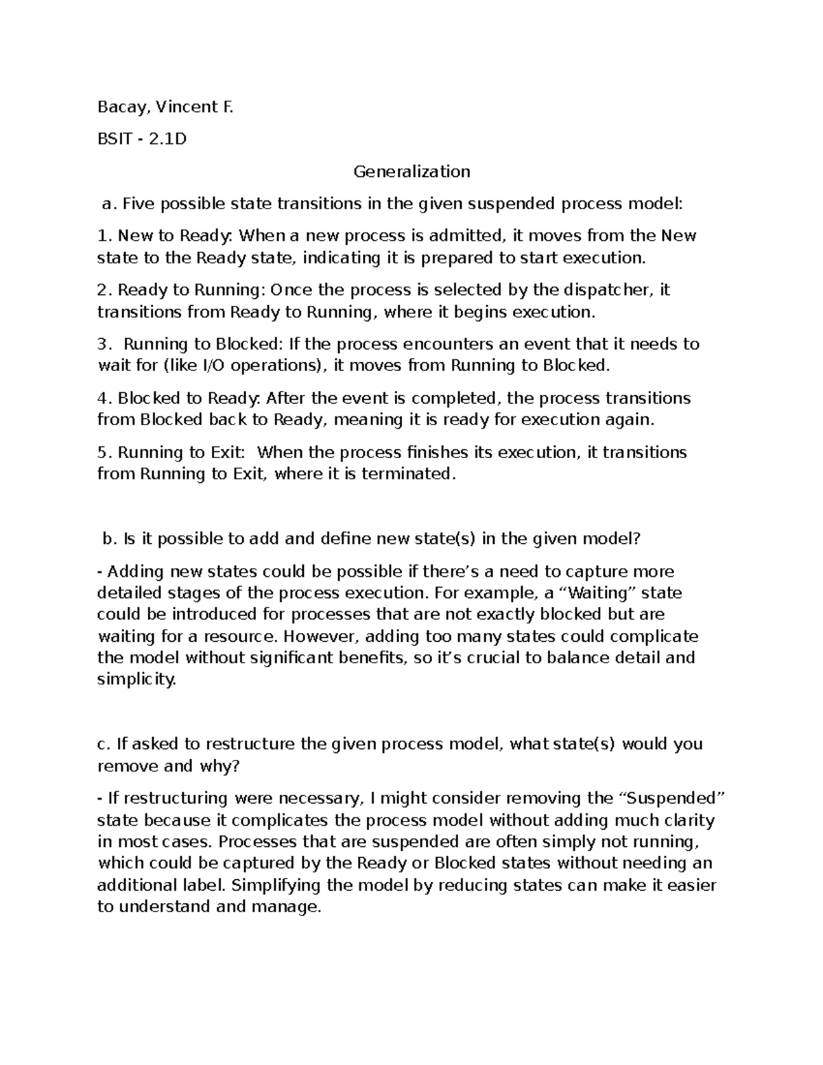 Generalization OS Bacay BSIT2 - Bacay, Vincent F. BSIT - 2 ...