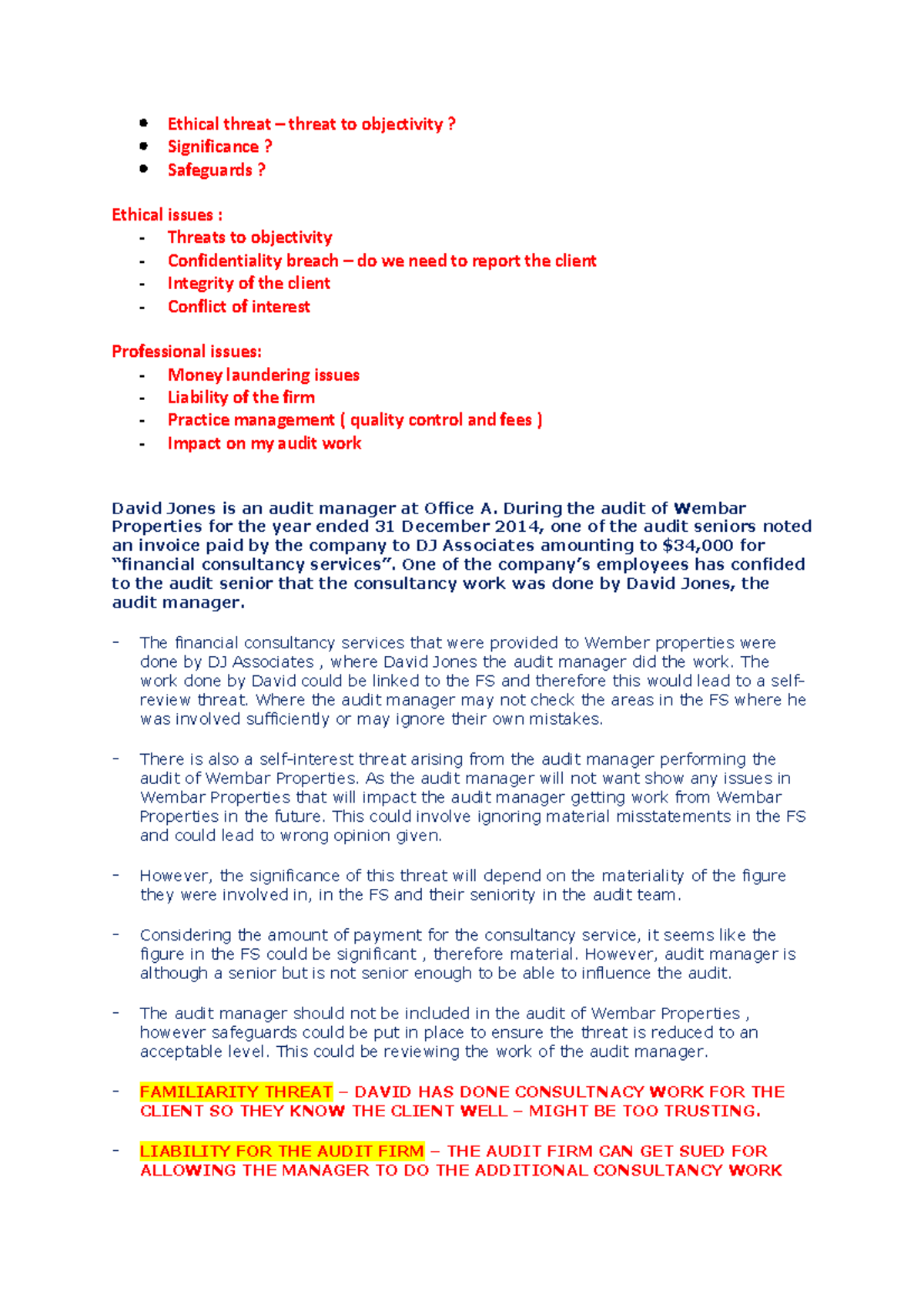 Progress test - ethics - Ethical threat – threat to objectivity ...