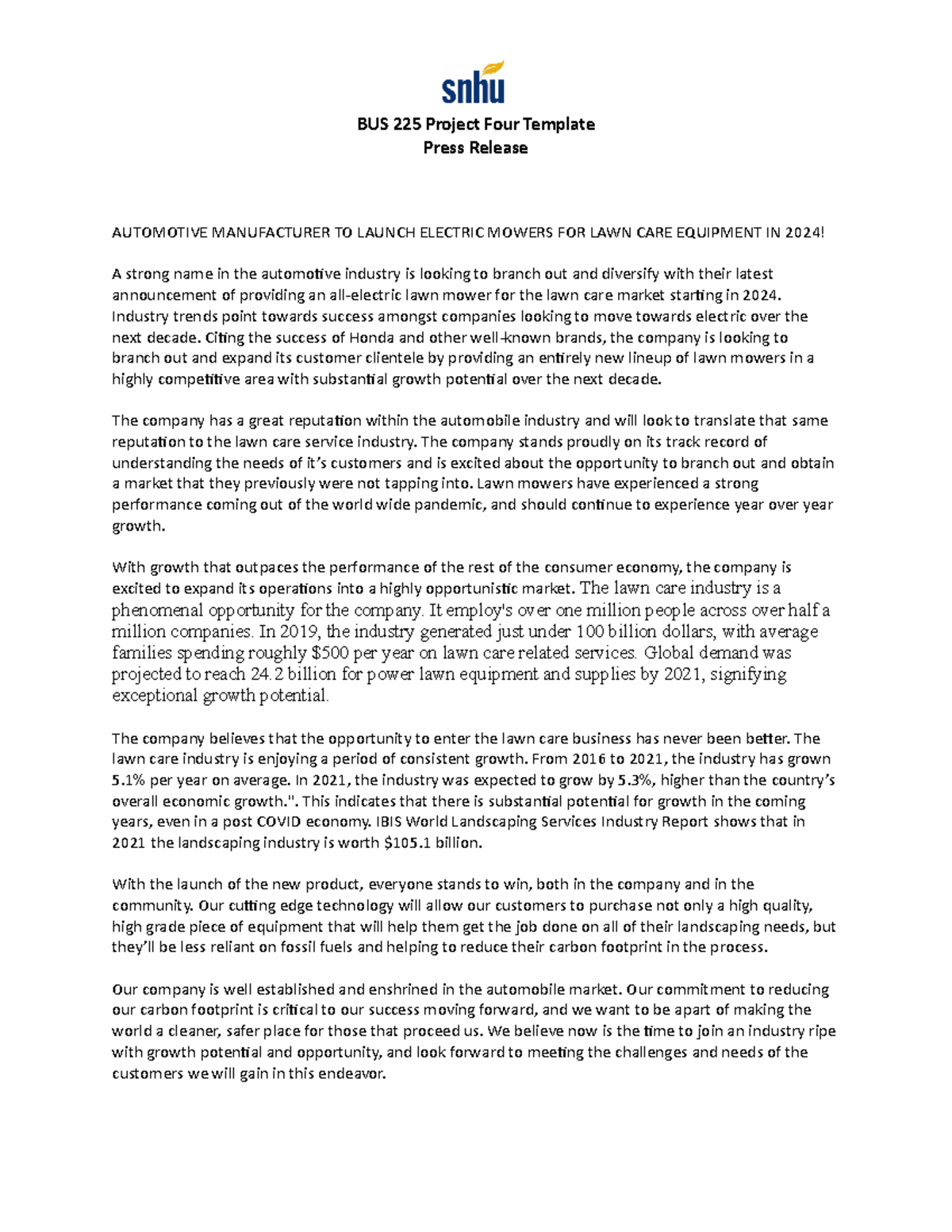 BUS 225 Project Four - Coursework - BUS 225 Project Four Template Press ...