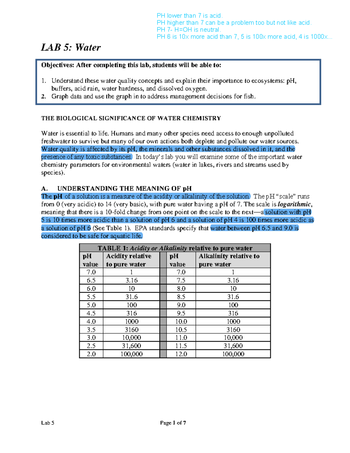 Lab 05 Water-1 - Lab - LAB 5: Water Objectives: After completing this ...