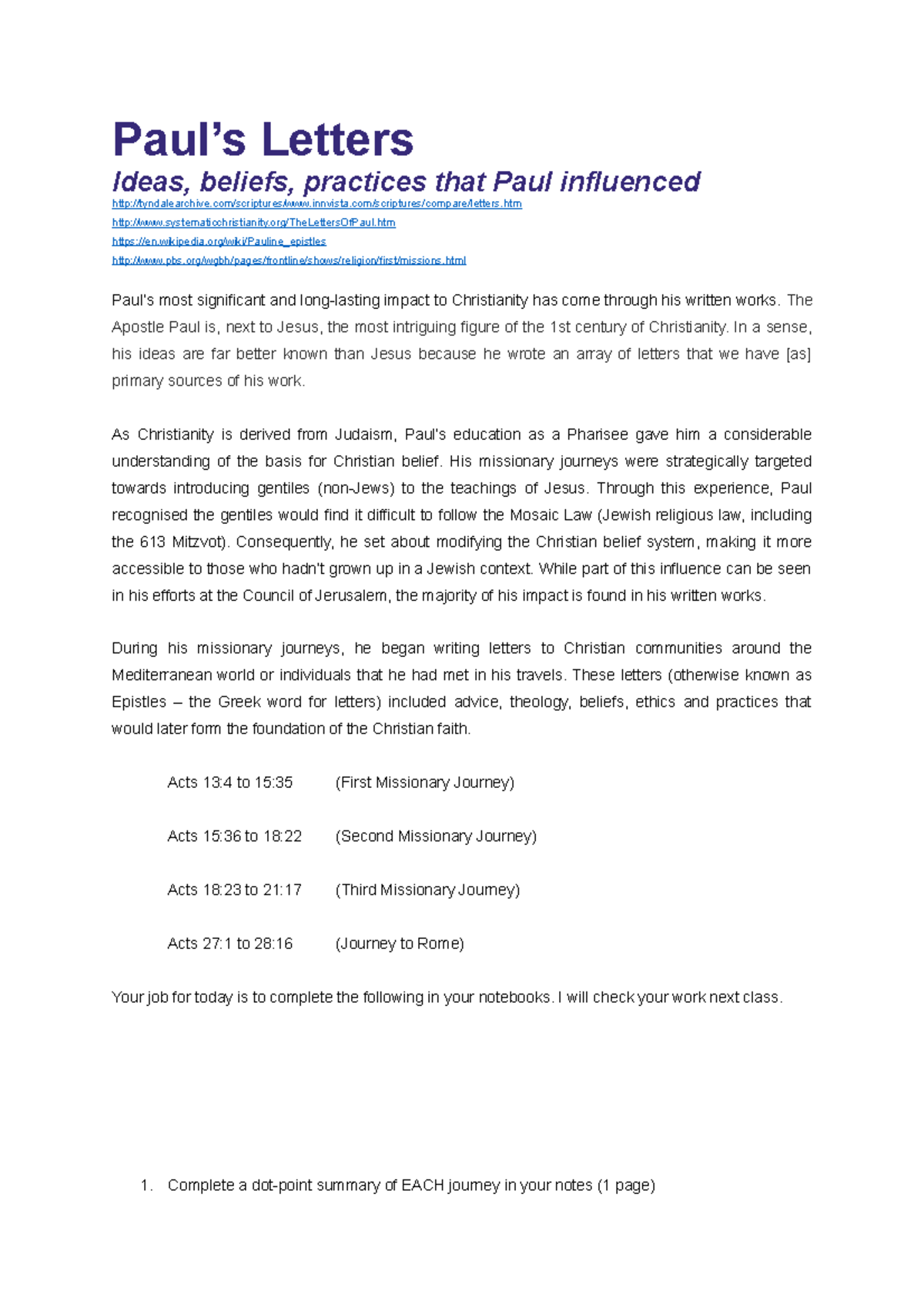 Paul’s Letters - sfg - Paul’s Letters Ideas, beliefs, practices that ...