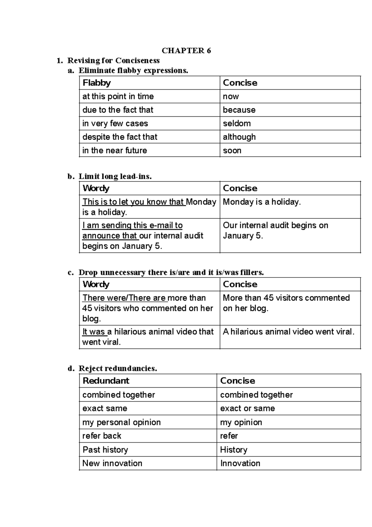 Chapter 6 - BC - Review - CHAPTER 6 1. Revising for Conciseness a ...
