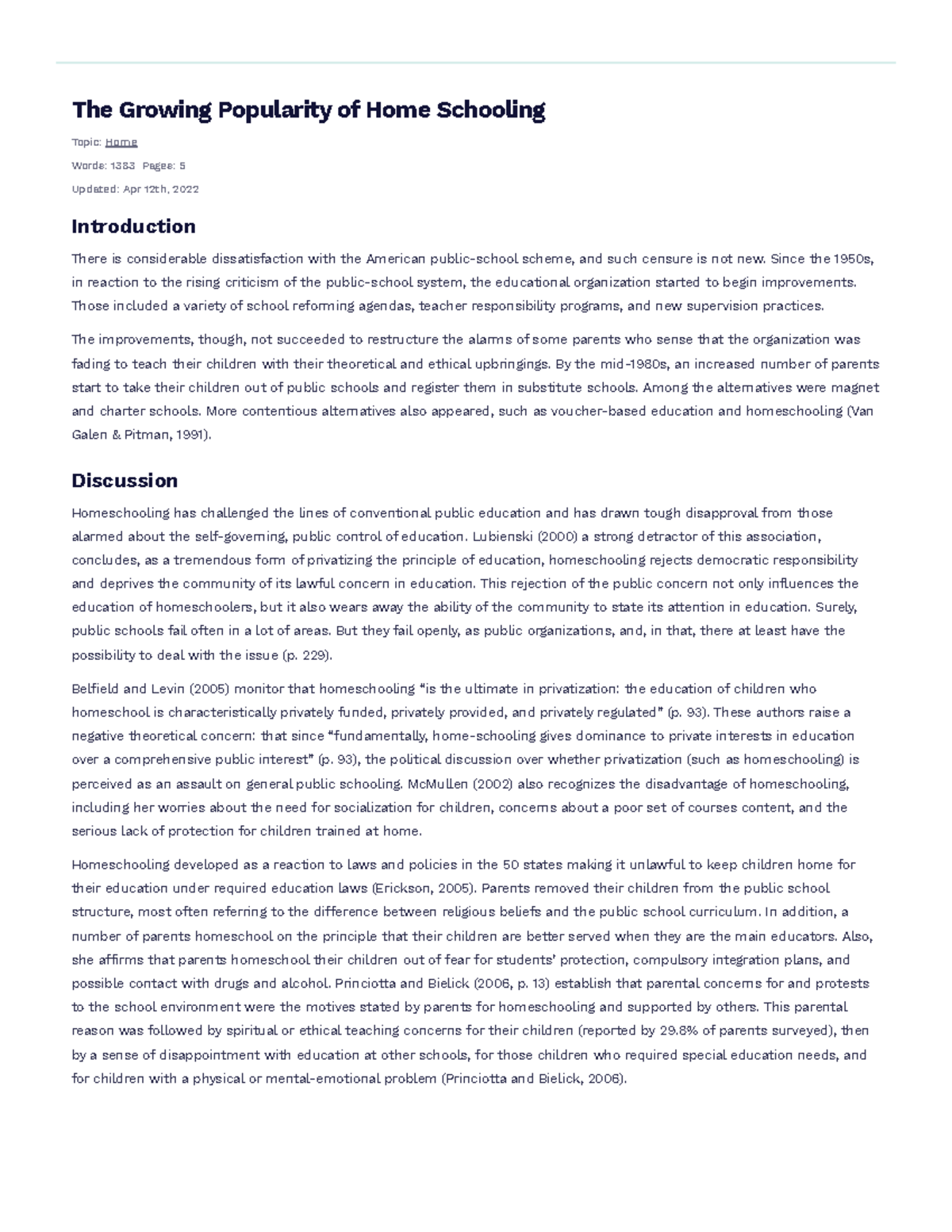 The Growing Popularity of Home Schooling Free Essay Example - The ...