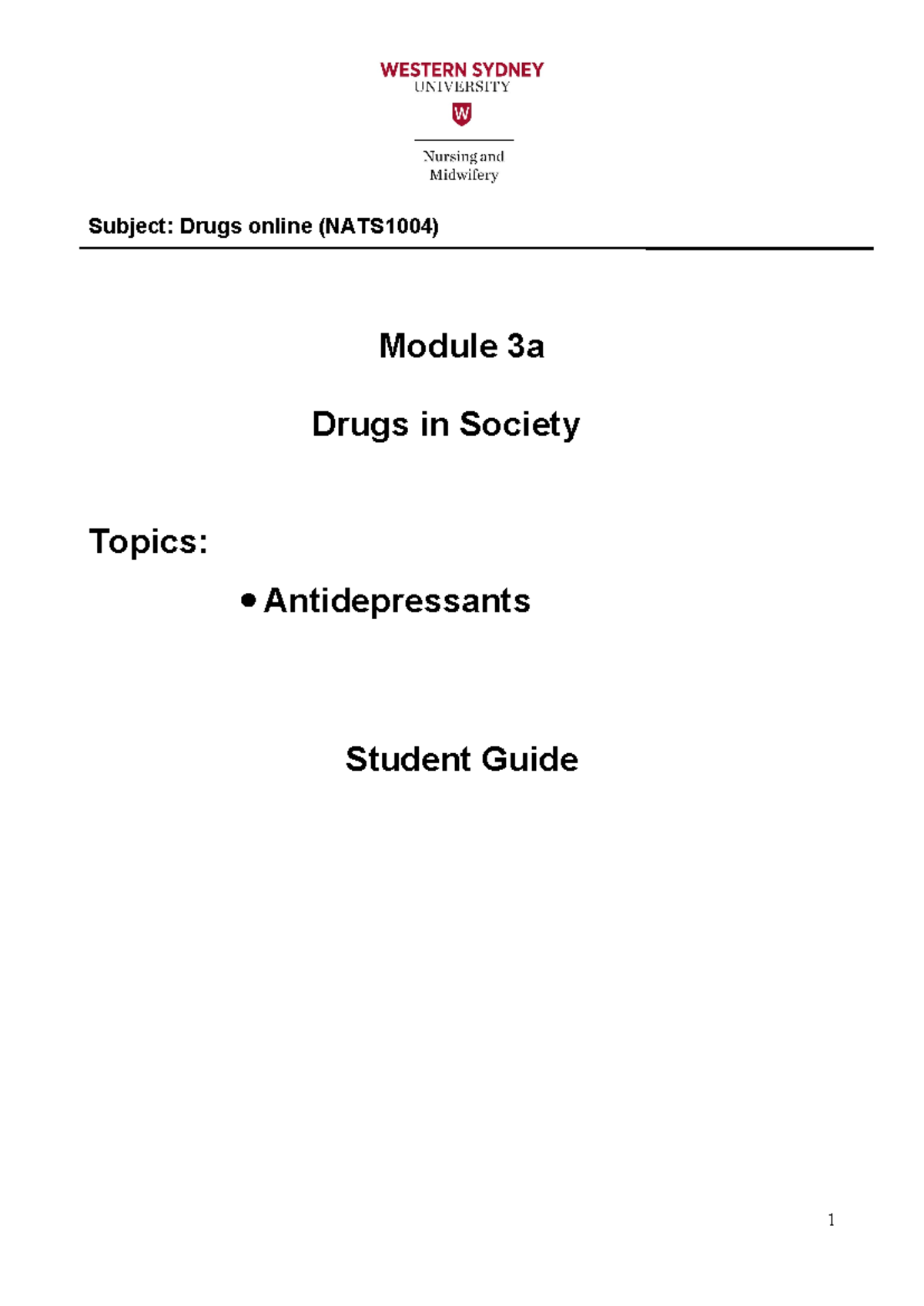 NATS 1004 Tutorial guide Module 3a Antidepressants - Tagged - Module 3a ...