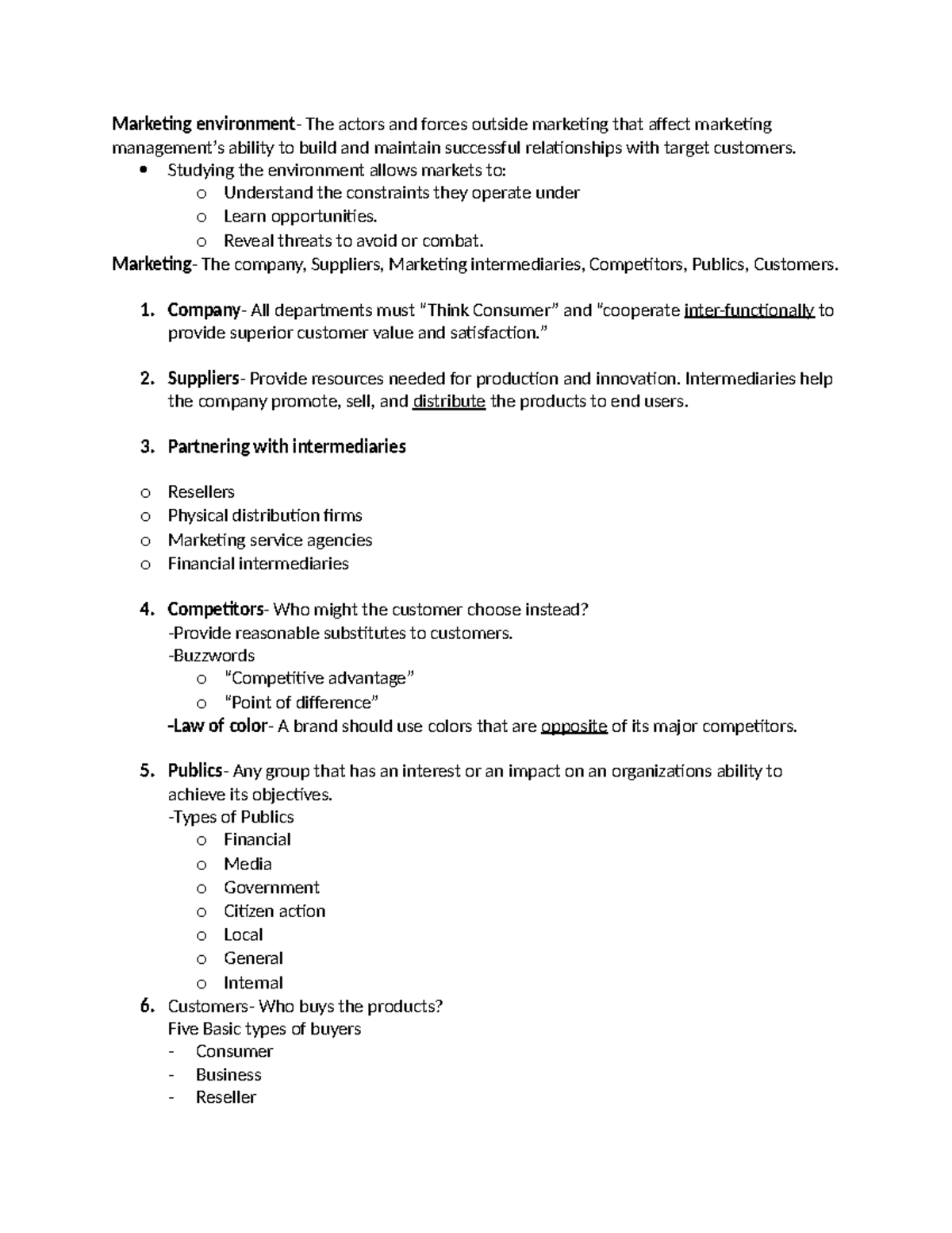 Marketing class notes - Marketing environment- The actors and forces ...