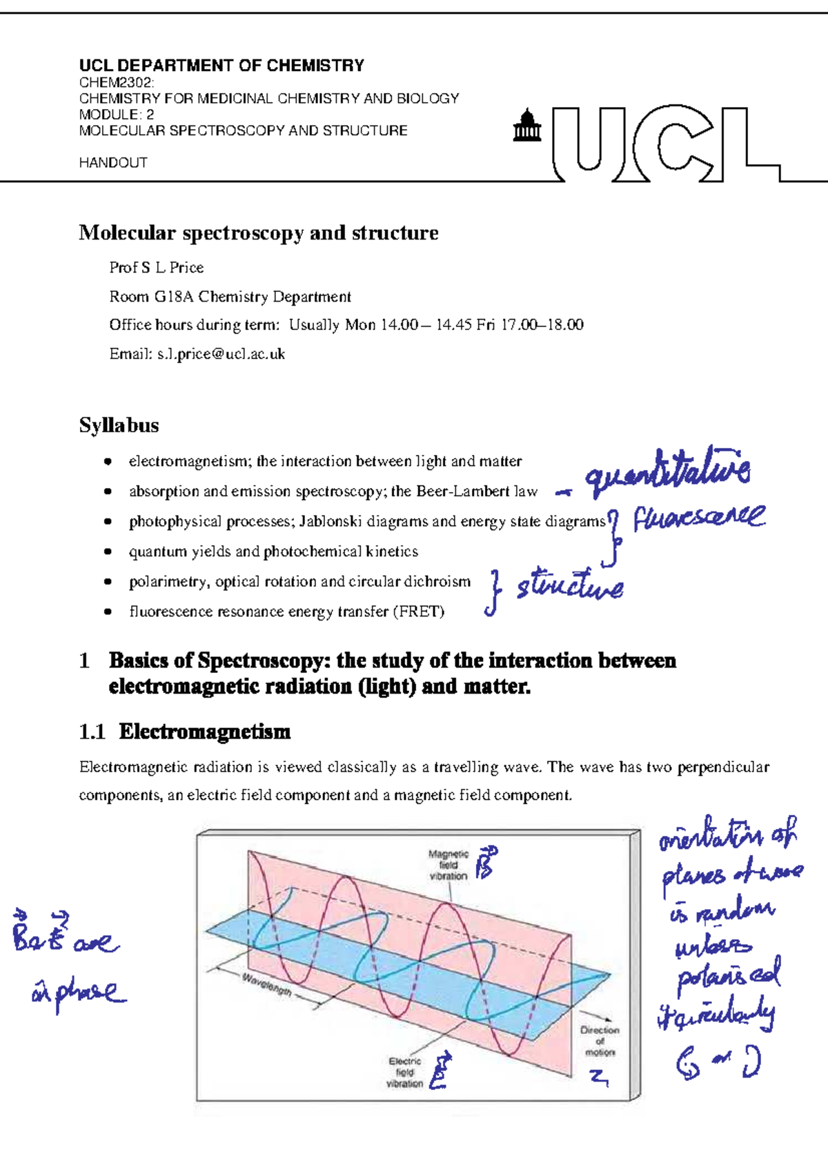 Spectroscopy Basics - UCL DEPARTMENT OF CHEMISTRY CHEM2302: CHEMISTRY ...