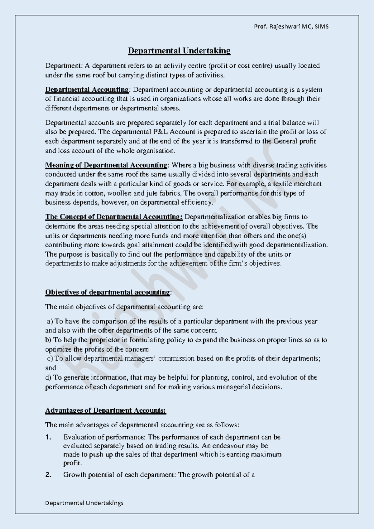 Departmental accounts notes - Departmental Undertaking Department: A ...