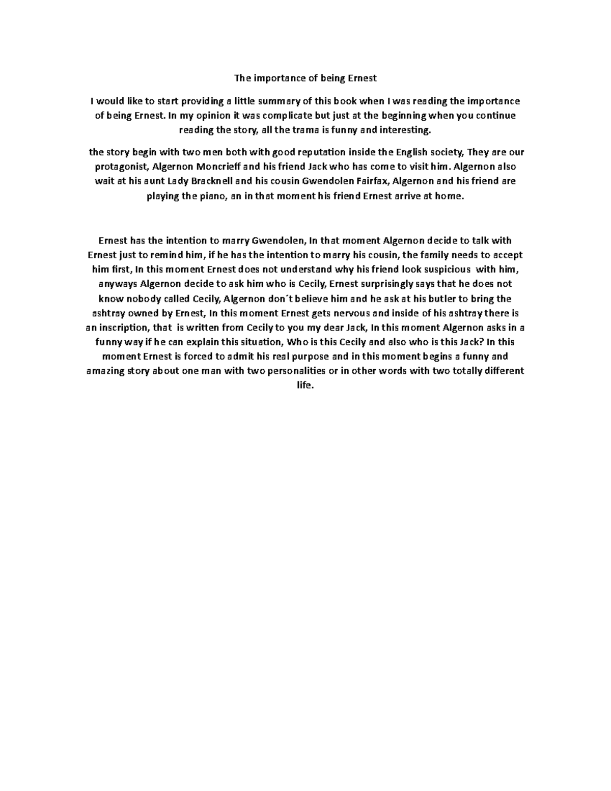 The mportance of being Ernest dude - The importance of being Ernest I ...