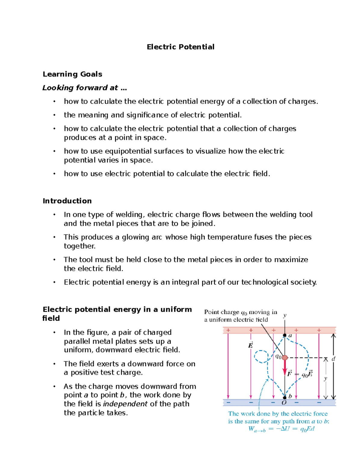 Electric Potential - Electric Potential Learning Goals Looking forward ...