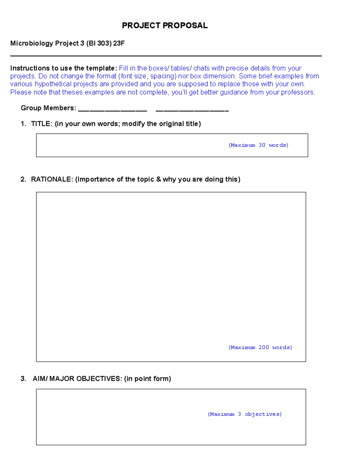 Project Proposal Template - PROJECT PROPOSAL Microbiology Project 3 (BI ...