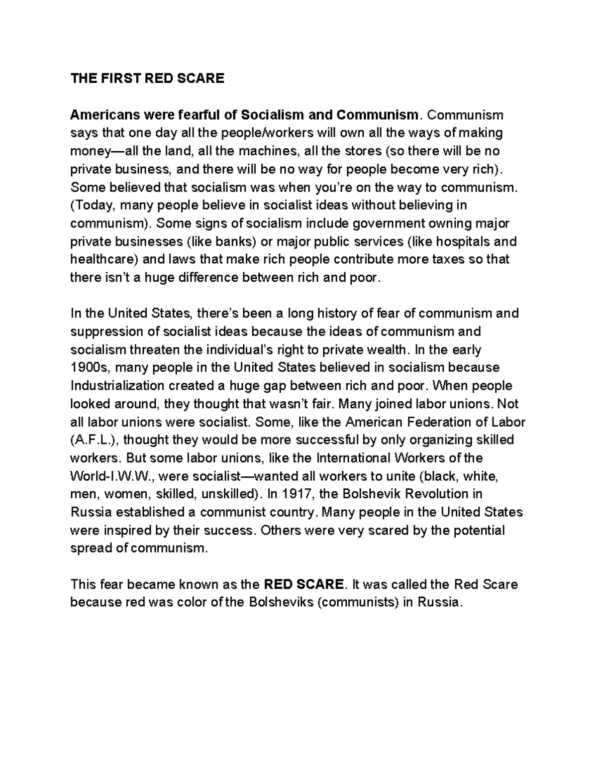 Copy of Copy of 1st Red Scare and Palmer Raids Readings - THE FIRST RED ...