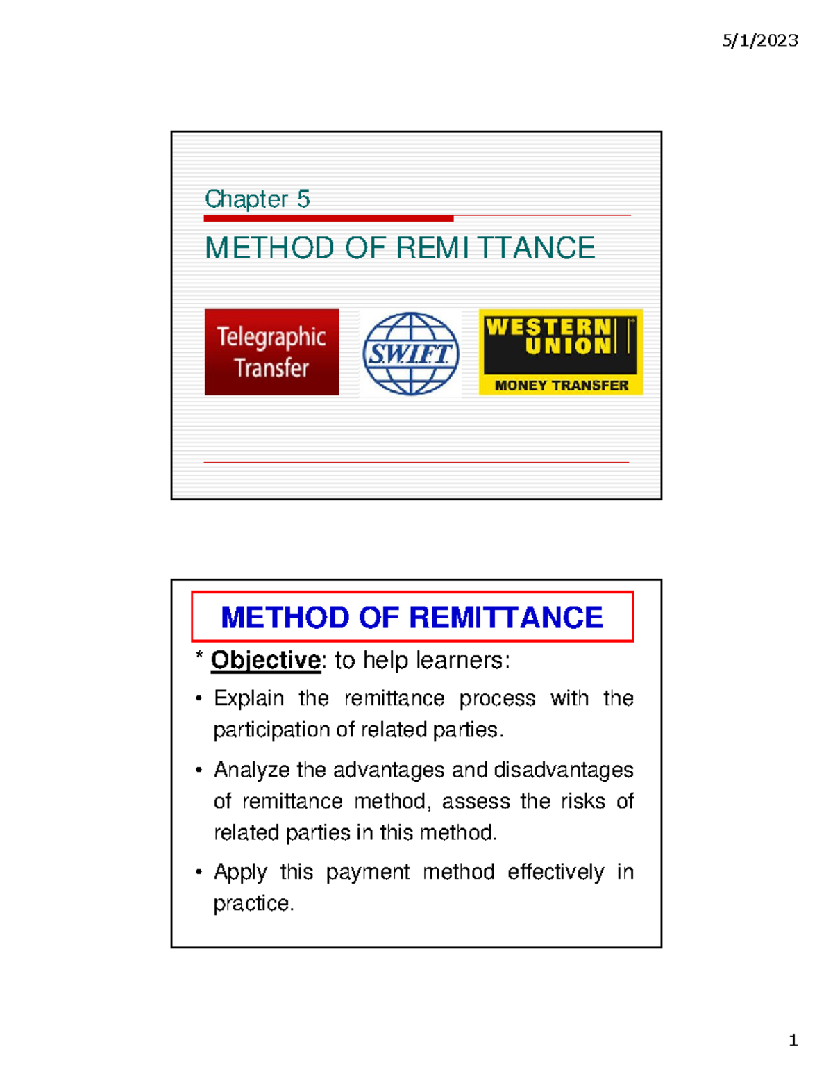 Chapter 5 Method of Remittance - Chapter 5 METHOD OF REMITTANCE METHOD ...