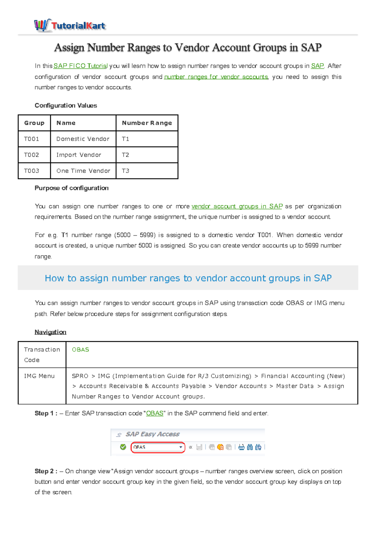 Assign number ranges to vendor account groups - After configuration of ...