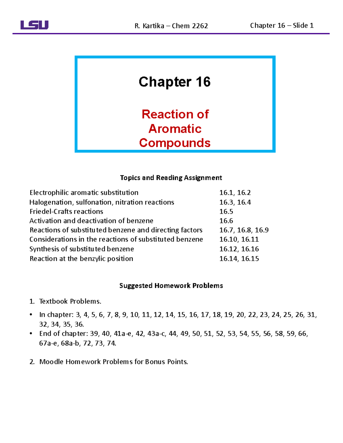 Ch 16 notes - R. Kartika – Chem 2262 Chapter 16 – Slide 1 Chapter 16 ...