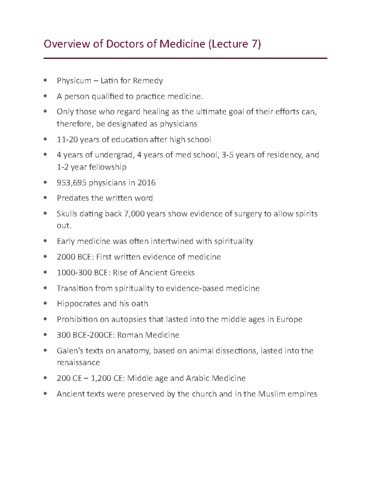 Overview of Doctors of Medicine (Lecture 7) - Only those who regard ...