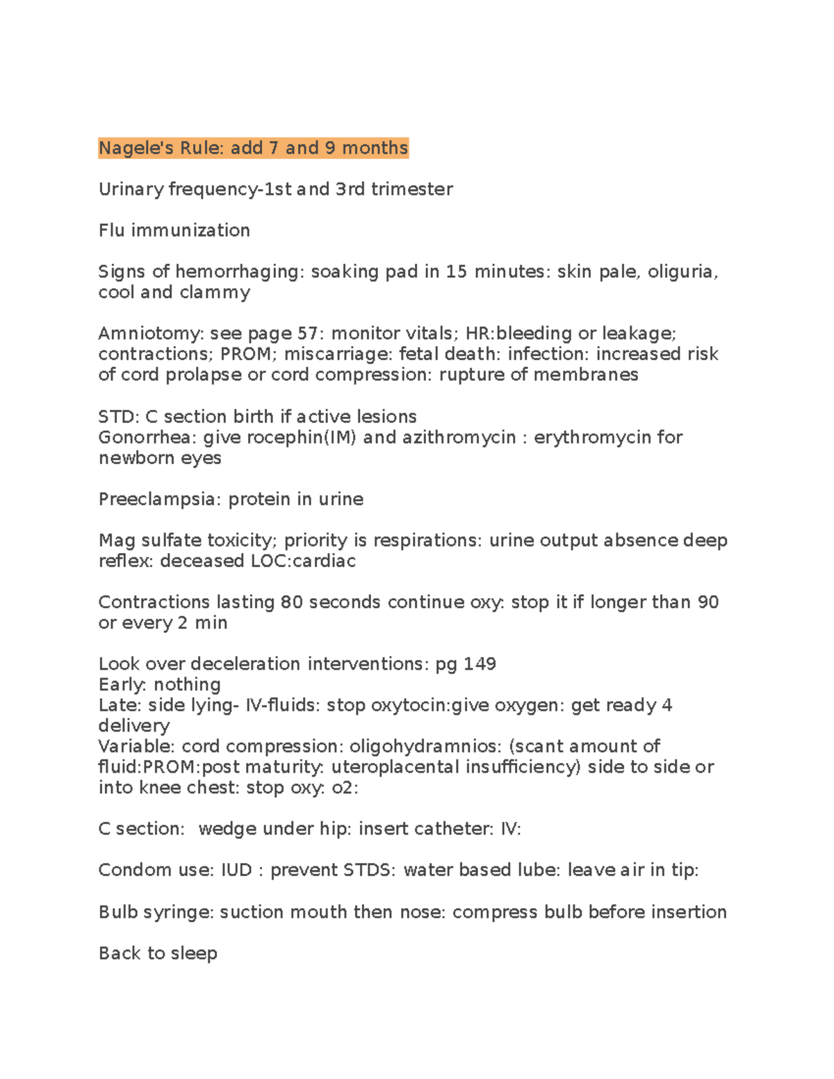 Copy of Maternal Health - Nagele's Rule: add 7 and 9 months Urinary ...