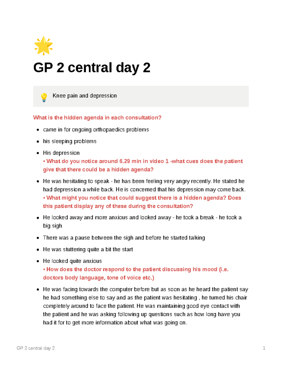 GP 2 central day 2 - GP summary - GP 2 central day 2 Knee pain and ...