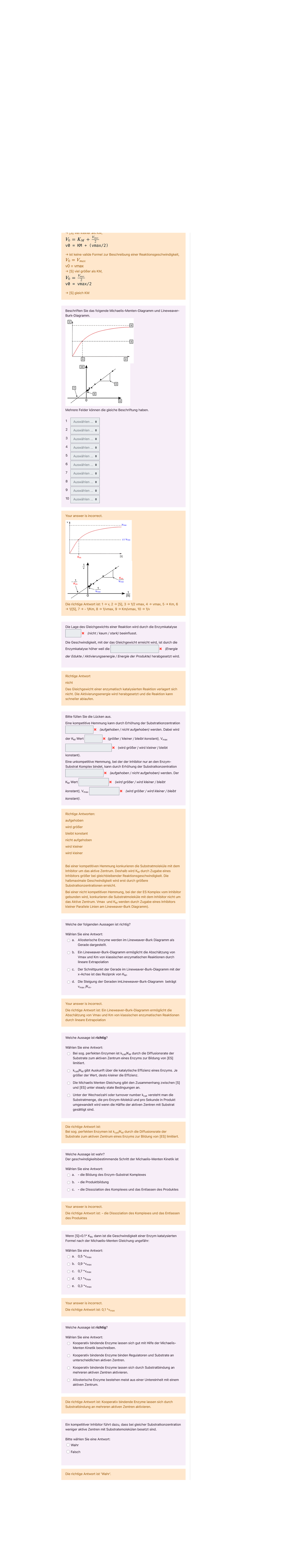 Quiz Enzymkinetik Überprüfung des Testversuchs - → [S] viel kleiner als ...