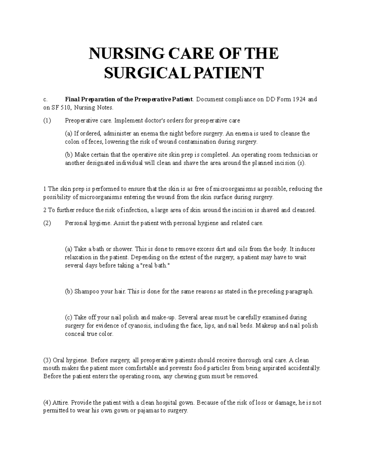 Chapter 3 - Nursing Notes - NURSING CARE OF THE SURGICAL PATIENT c ...