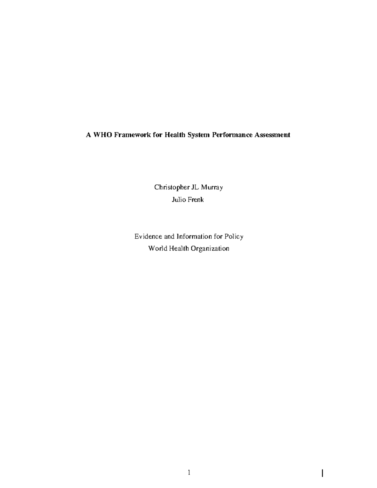 A WHO framework for Health System Performance Assessment - A WHO ...