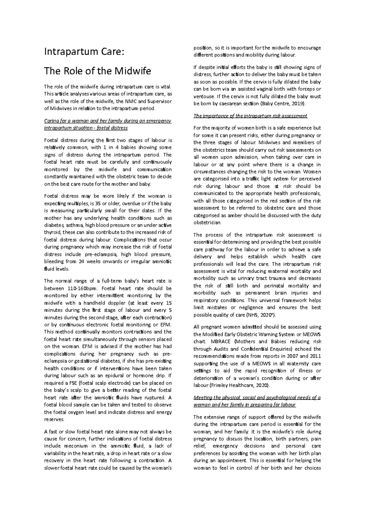 Intrapartum Care - The role of the midwife. - Intrapartum Care: The ...