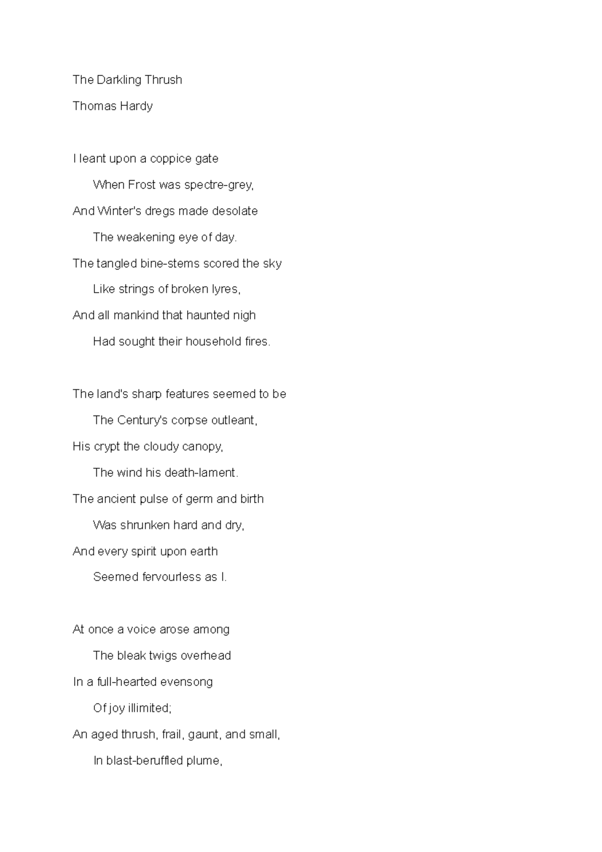 The Darkling Thrush - All notes for this poems - The Darkling Thrush ...