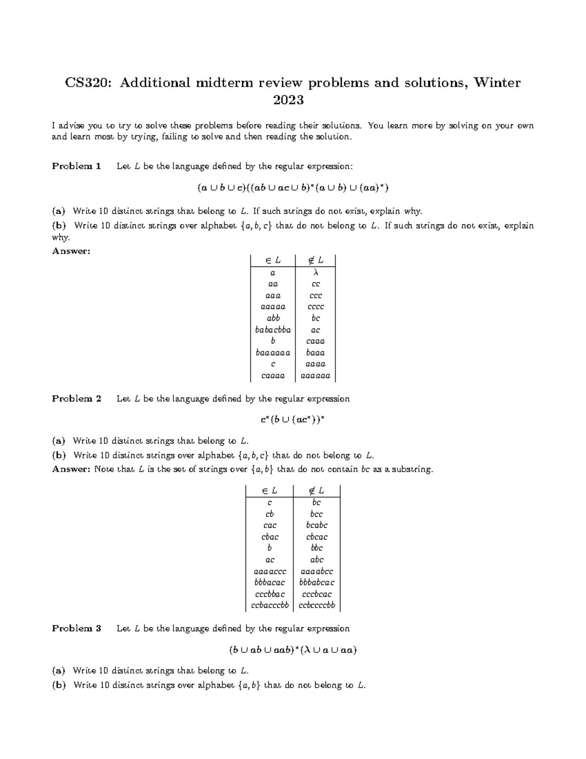 Csci320 Midterm - CS320: Additional midterm review problems and solutions, Winter 2023 I advise ...