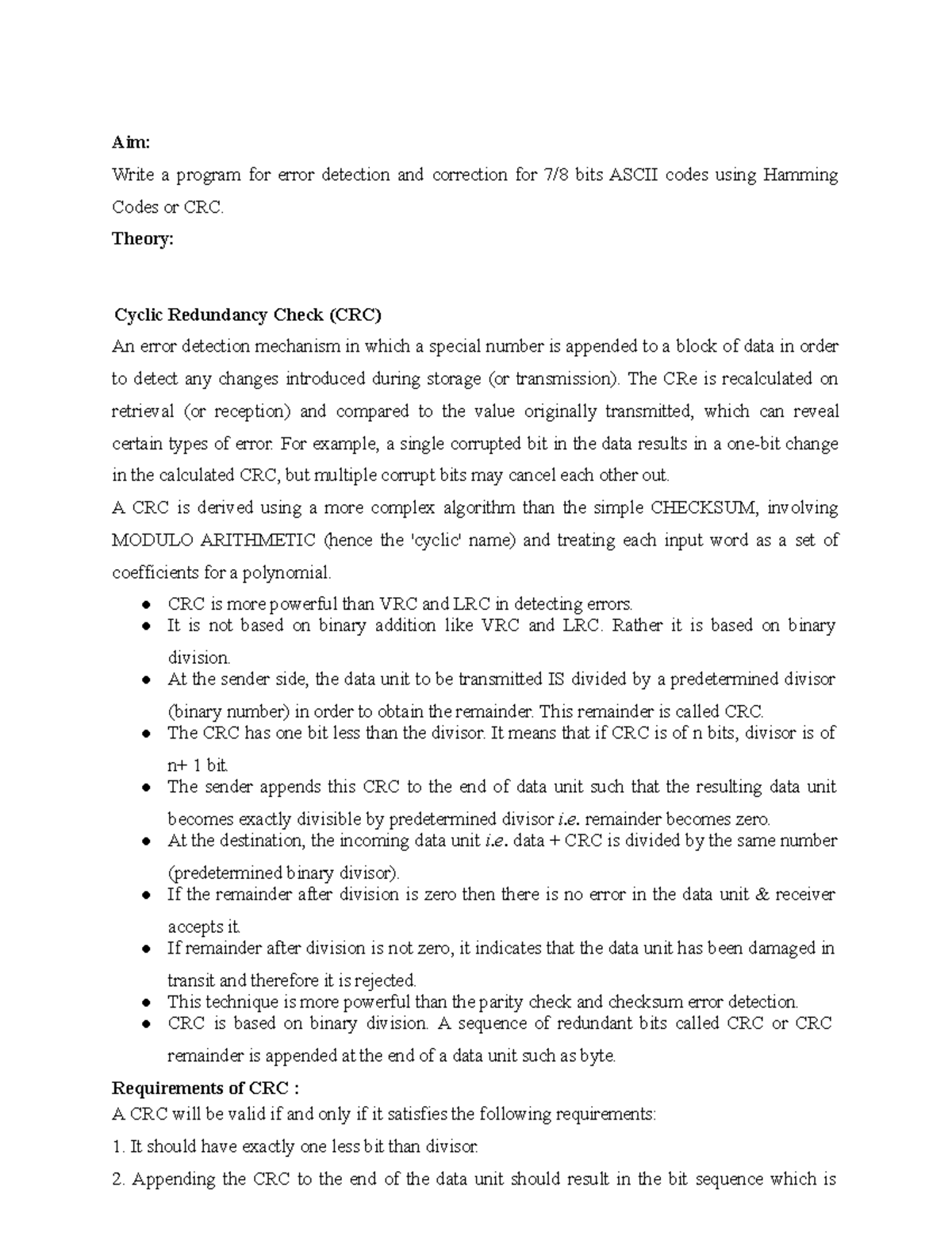 CNS Assignment 4 - Aim: Write a program for error detection and ...