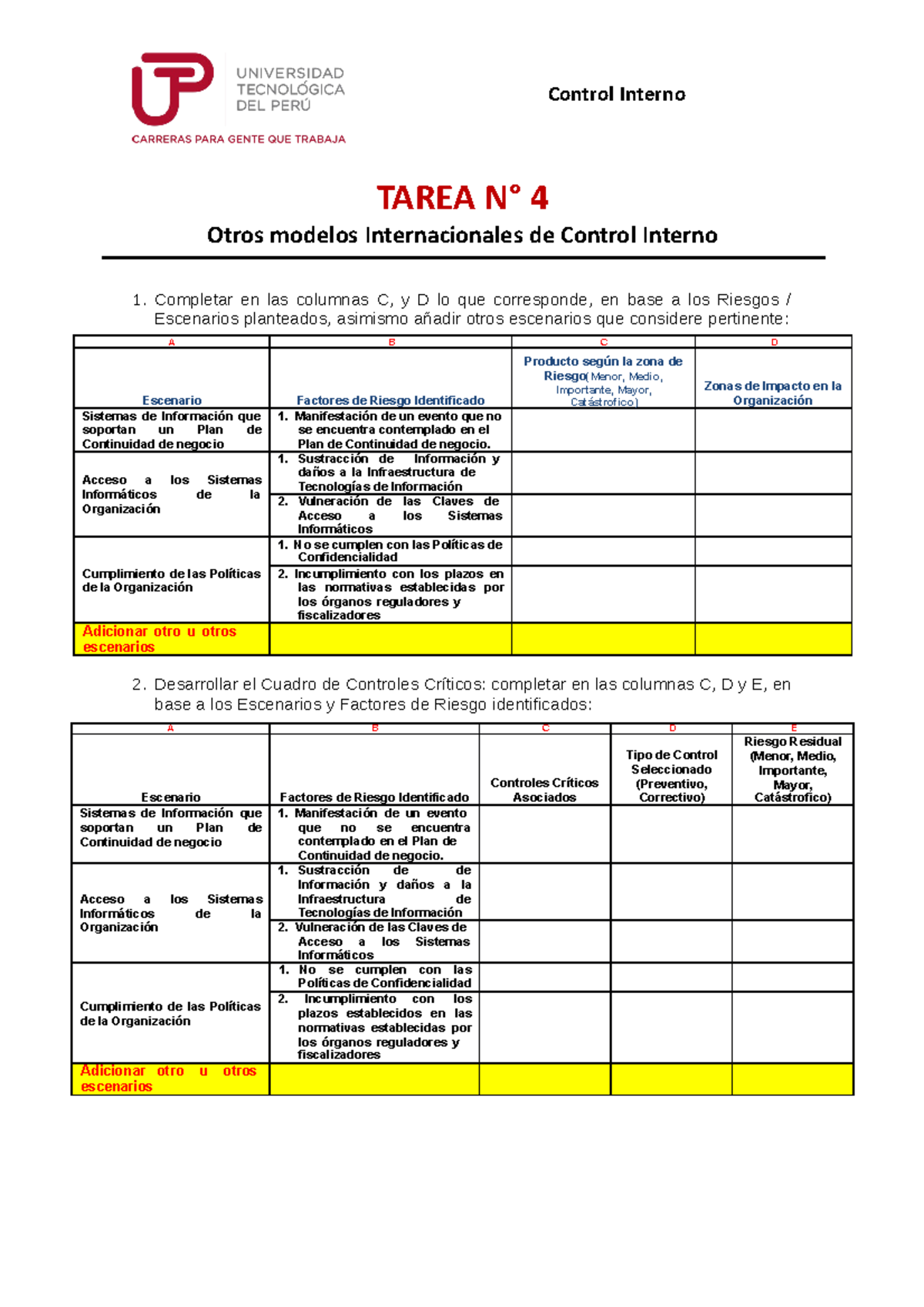 U5 S8 PA 4 - Tarea 4 - nada - Control Interno TAREA N° 4 Otros modelos Internacionales de ...