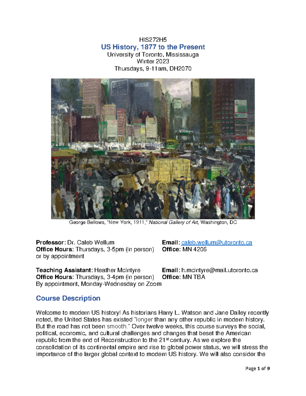 HIS272-Winter 2023-Syllabus-US History 1877-present - HIS272H US ...