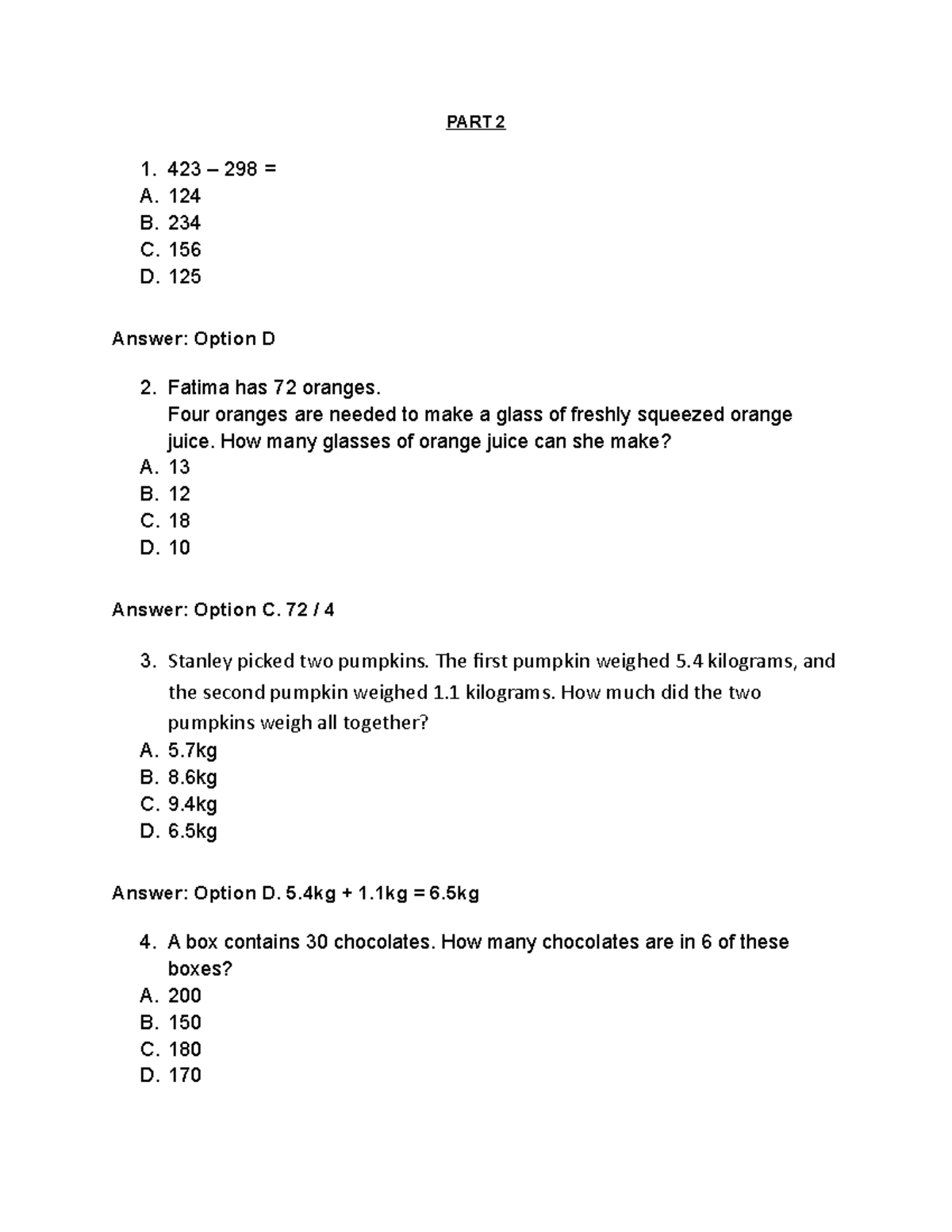 OC Test Paper 6 Part 2 With Answers - Reviewed - PART 2 423 – 298 = A ...