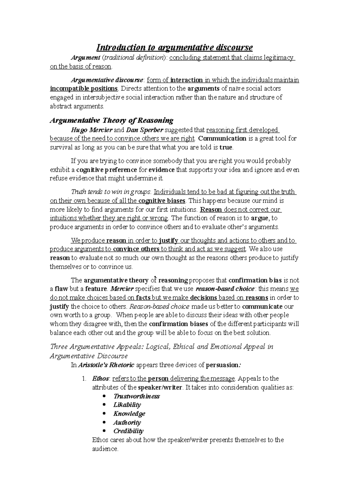 Global Perspective Módulo 1 - Introduction to argumentative discourse Argument (traditional ...