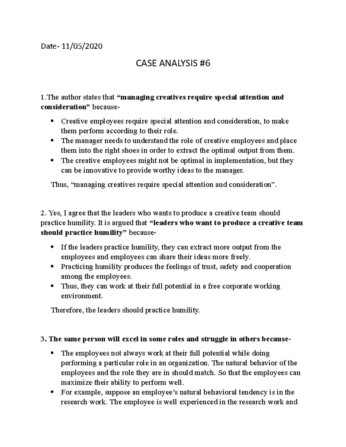 Case Analysis #6 - Date- 11/05/ CASE ANALYSIS 1 author states that ...