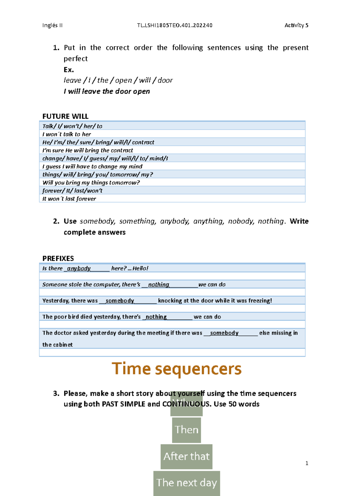 ENG - Inglés nivel 2 actividad 5 - Inglés II TL.LSHI1805TEO.401 ...