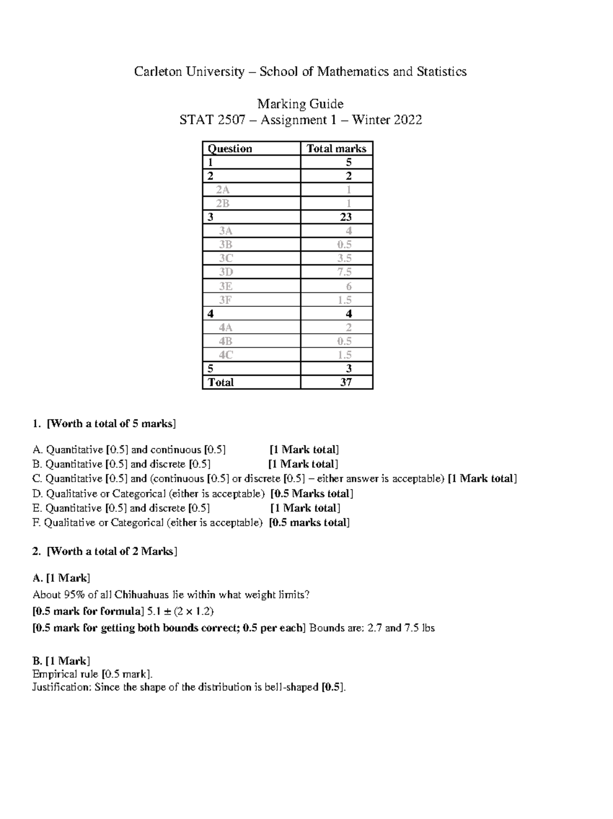 STAT2507 A1 with solu - Carleton University – School of Mathematics and ...