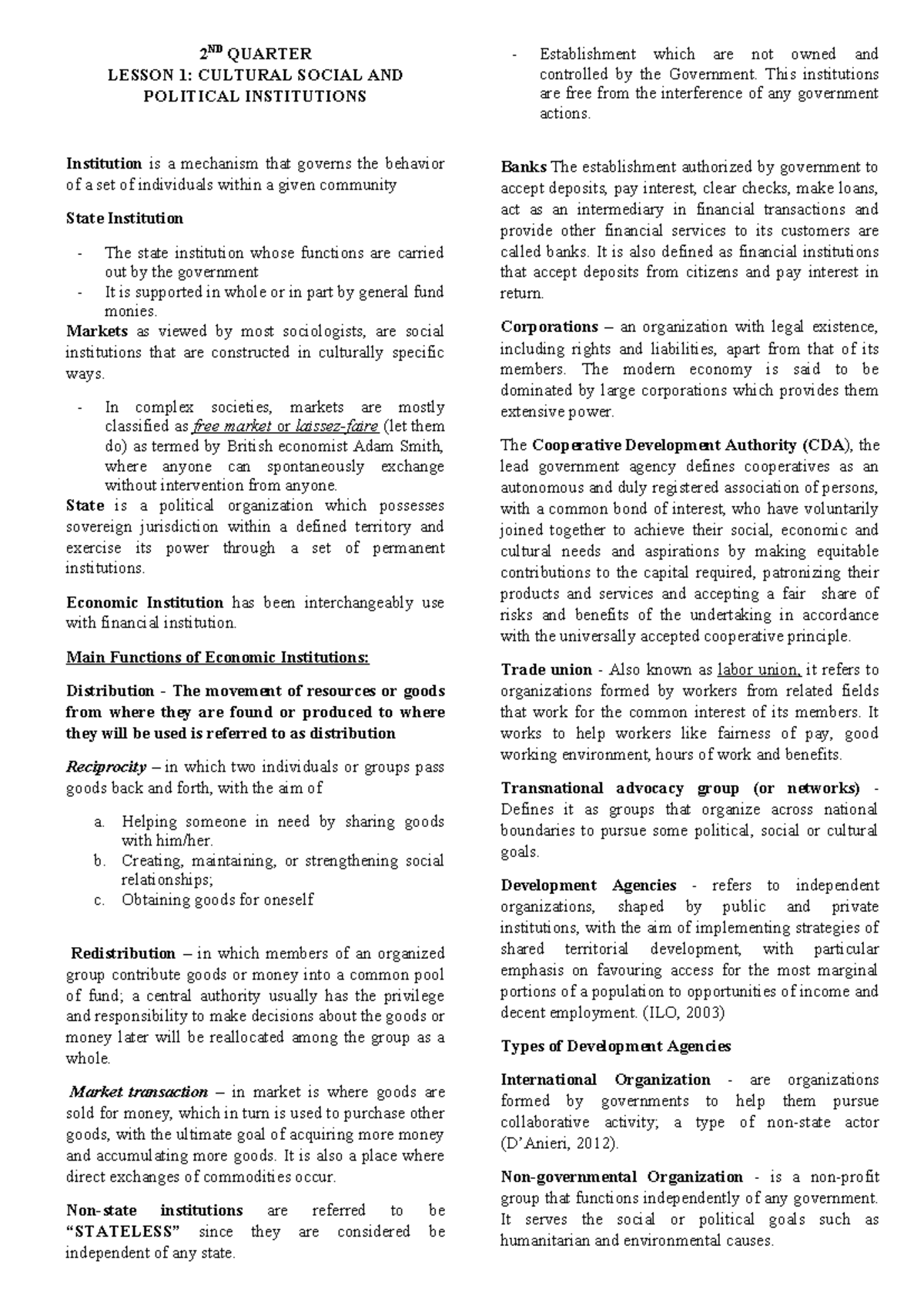 Lesson 1 2nd Quarter UCSP - 2 ND QUARTER LESSON 1: CULTURAL SOCIAL AND ...