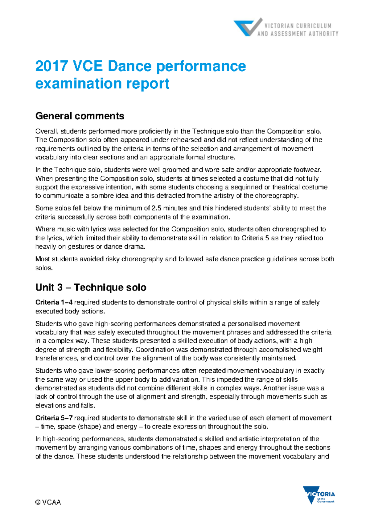Danceperf examrep 17 - dance practice - © VCAA 2017 VCE Dance ...