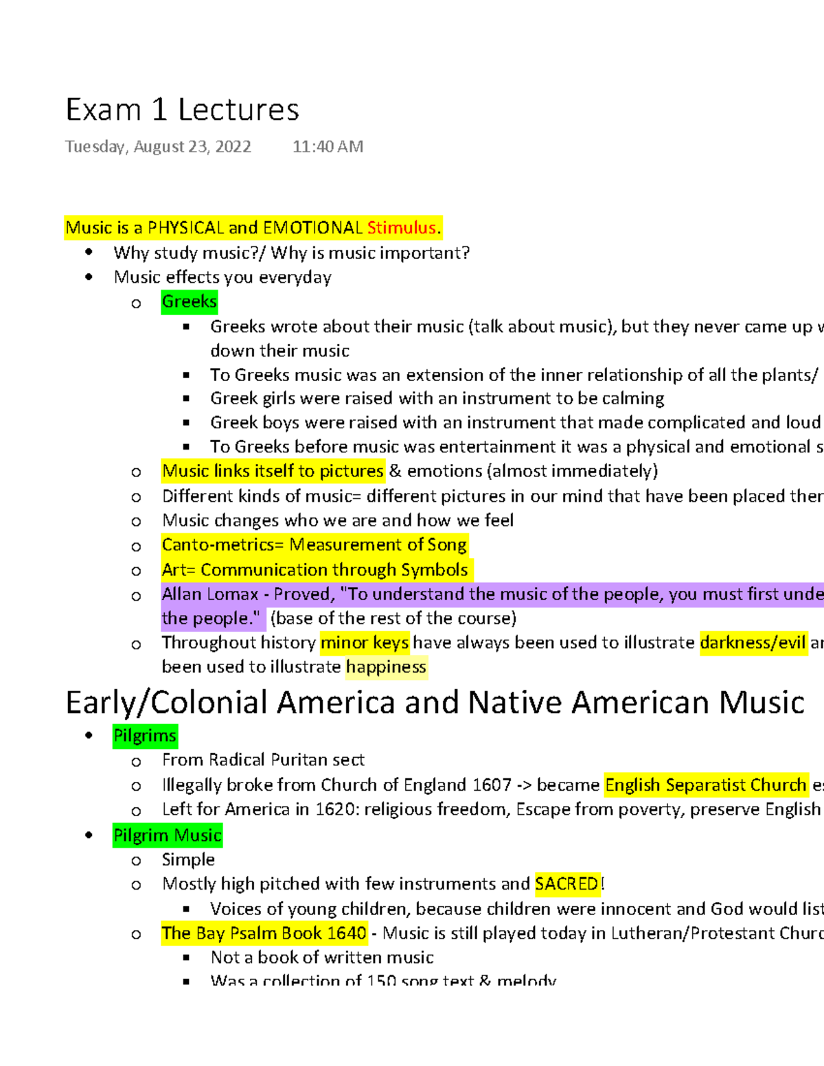 Exam 1 Lectures - Music - Music is a PHYSICAL and EMOTIONAL Stimulus ...