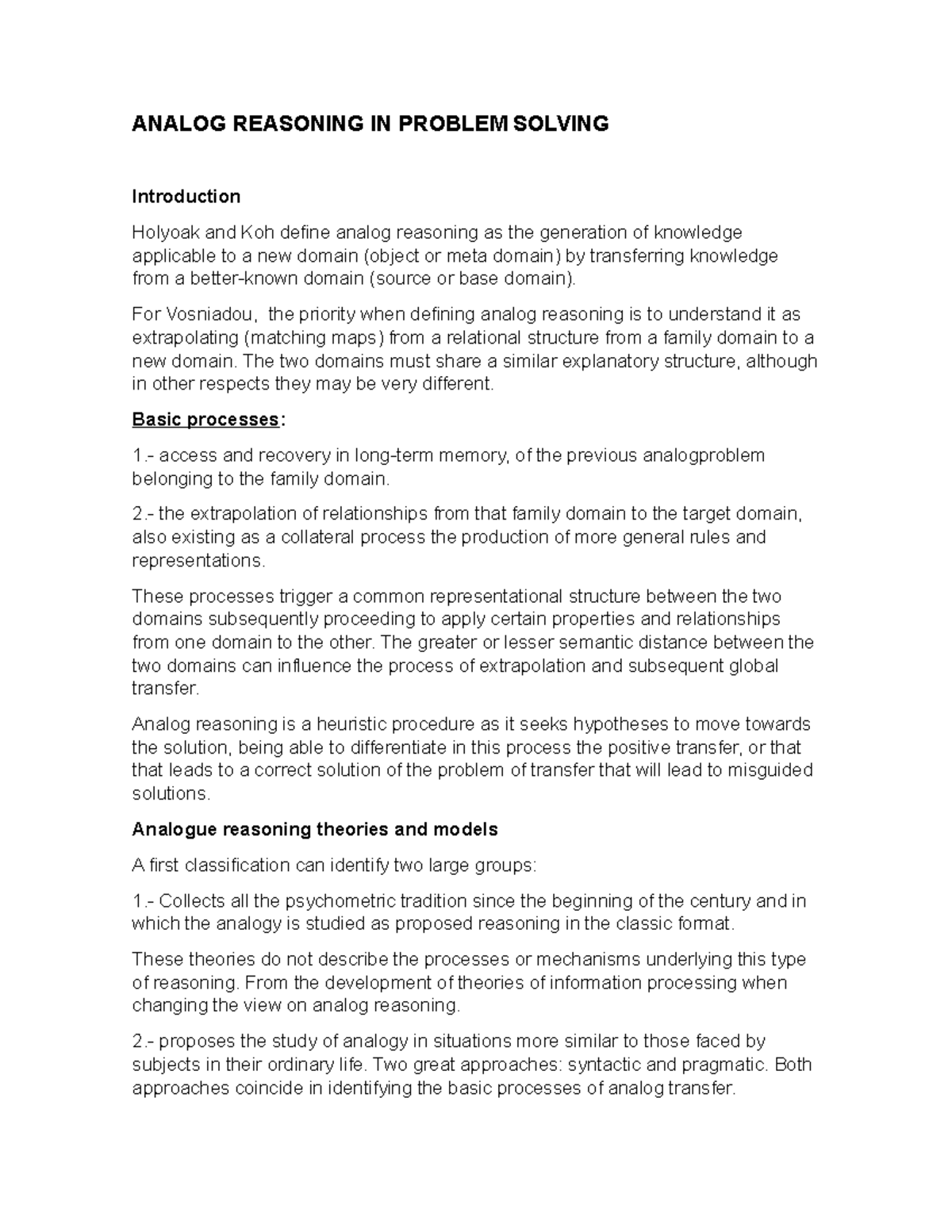Analog Reasoning IN Problem Solving - ANALOG REASONING IN PROBLEM ...