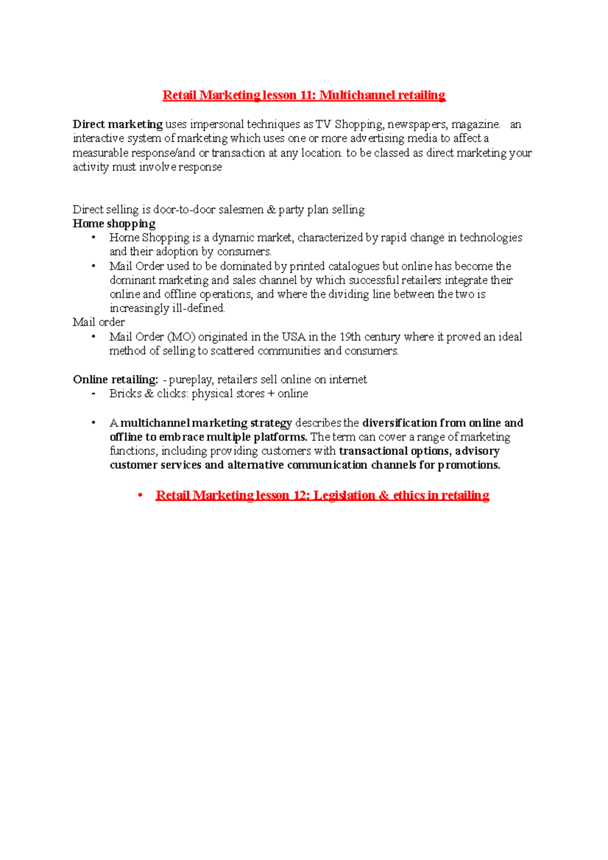 English Retail Marketing lessons - Retail Marketing lesson 11 ...