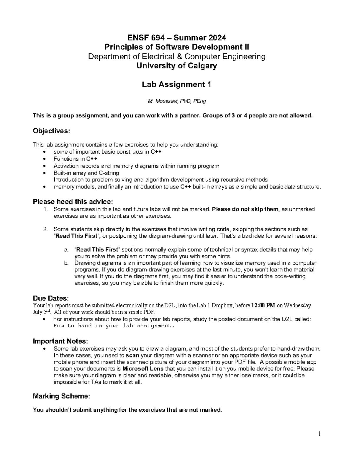 ENSF 694 Lab1-Instruction - ENSF 694 – Summer 20 24 Principles of ...