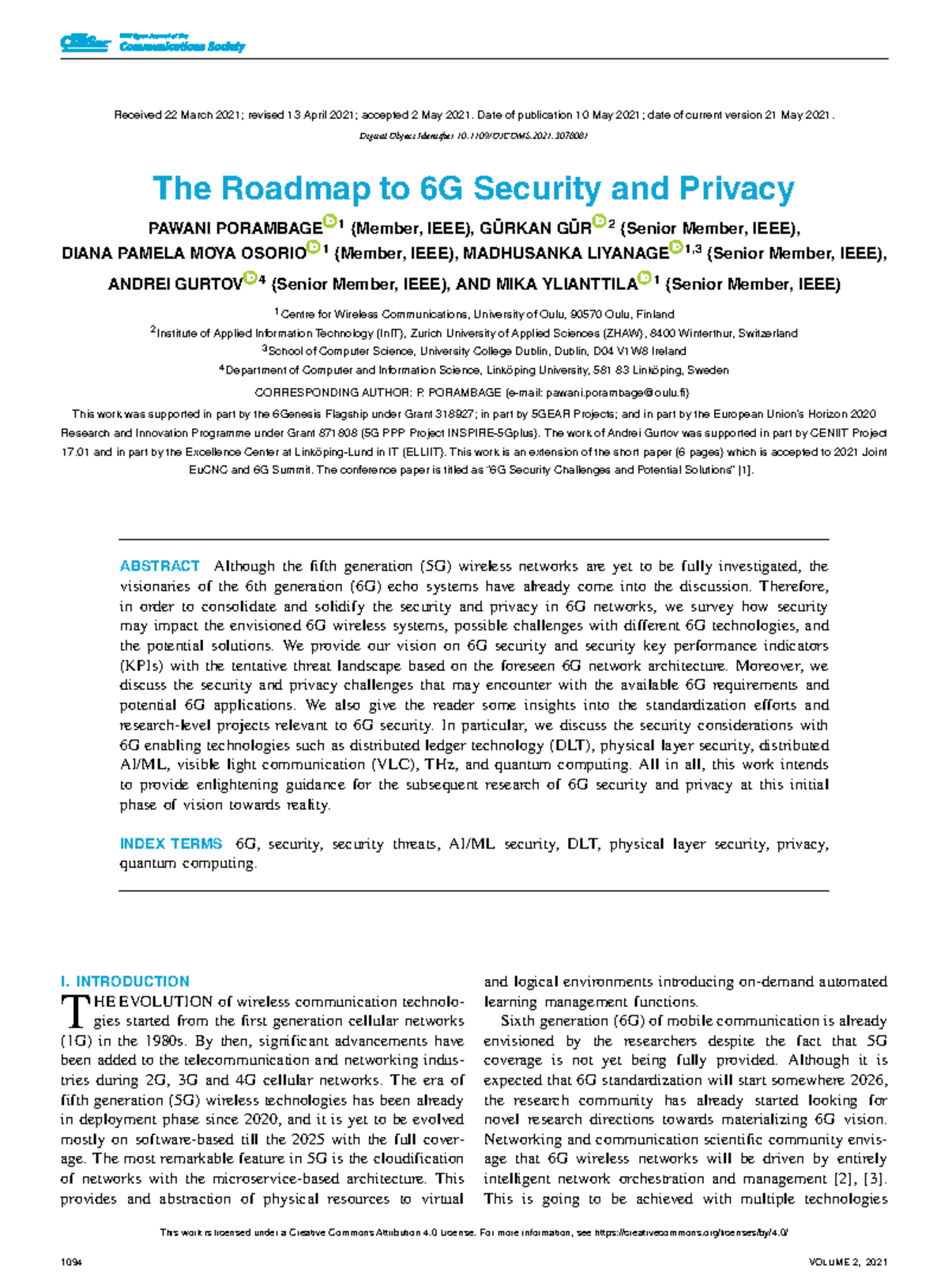 The Roadmap to 6G Security and Privacy - Received 22 March 2021 ...
