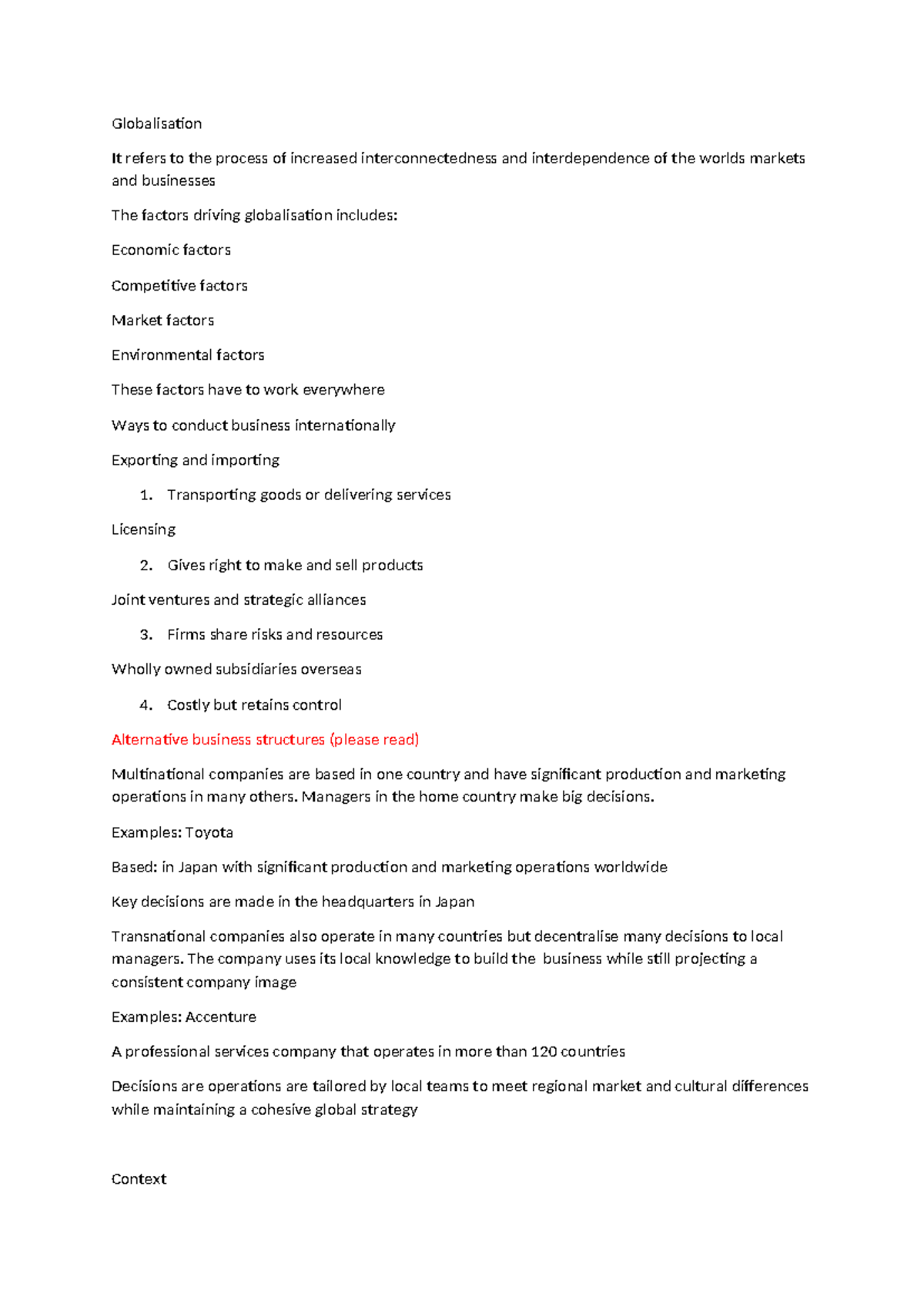 International management - Globalisation It refers to the process of ...