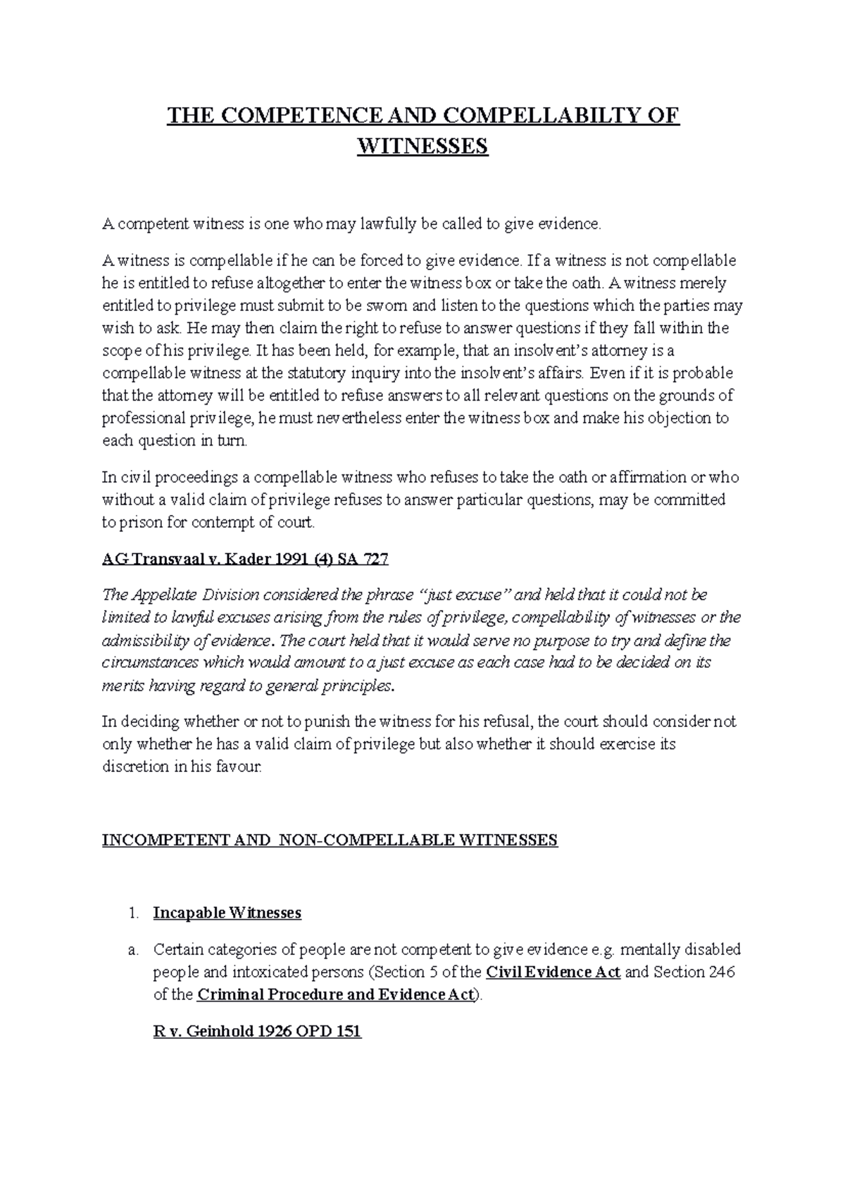 7. THE Competence AND Compellabilty OF Witnesses - THE COMPETENCE AND ...