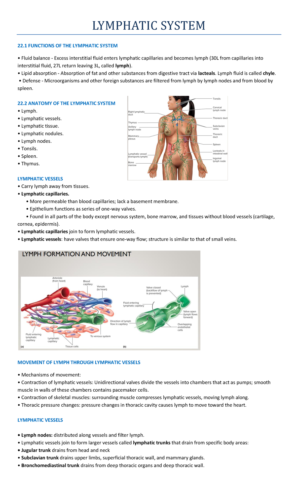 Lymphatic System - reviewer - LYMPHATIC SYSTEM 22 FUNCTIONS OF THE ...