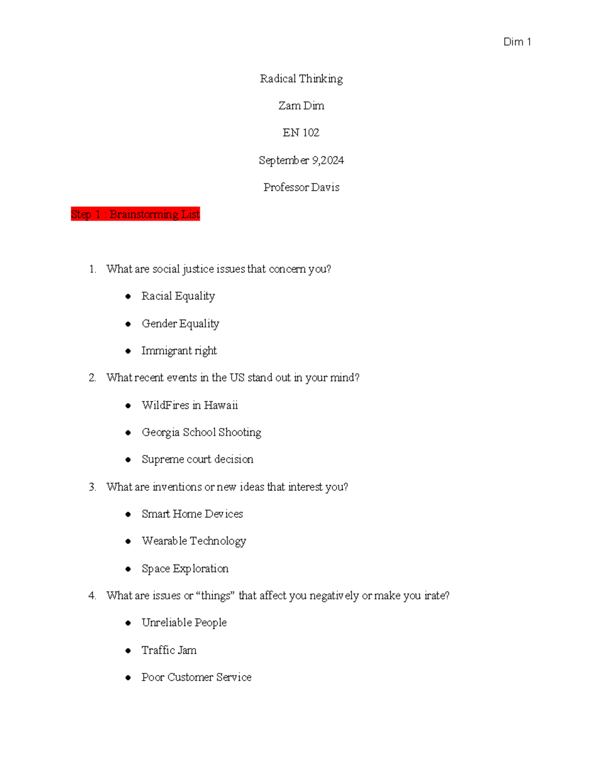 Radical Thinking - homework - Radical Thinking Zam Dim EN 102 September ...