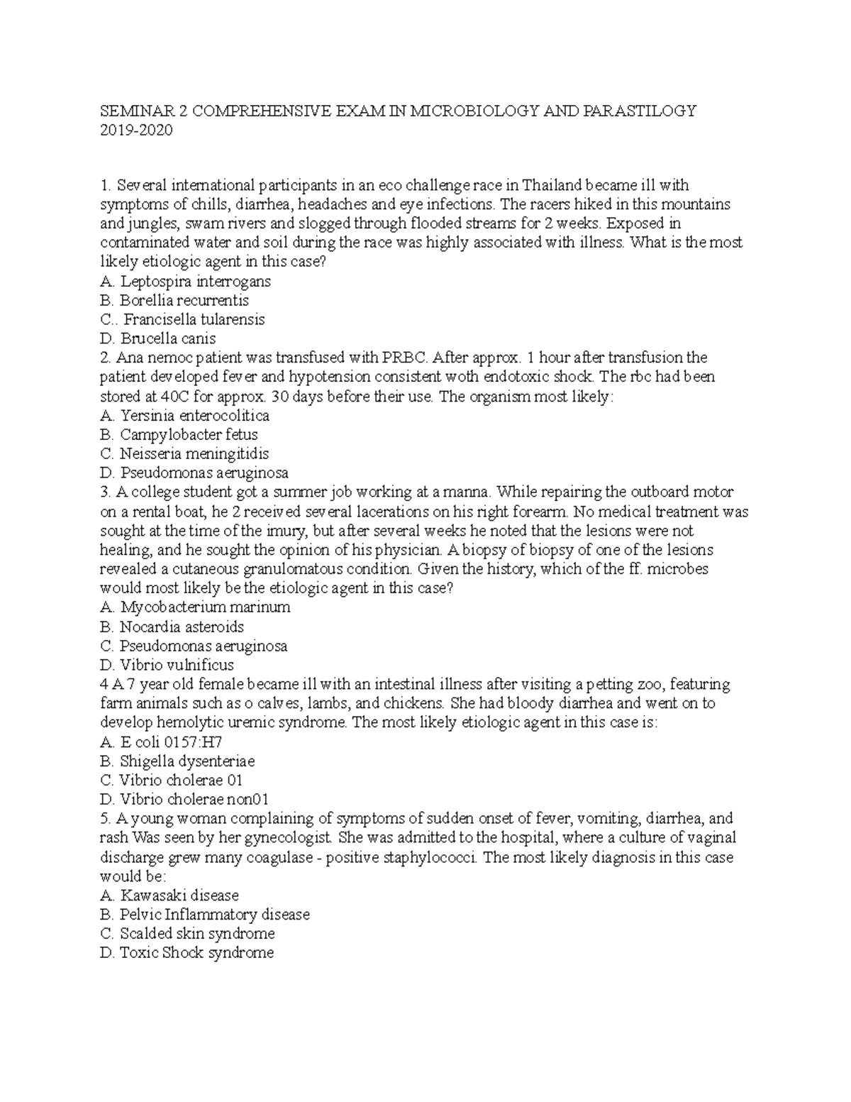 SEM2 Compre EXAM IN Micropara 2019 - SEMINAR 2 COMPREHENSIVE EXAM IN ...