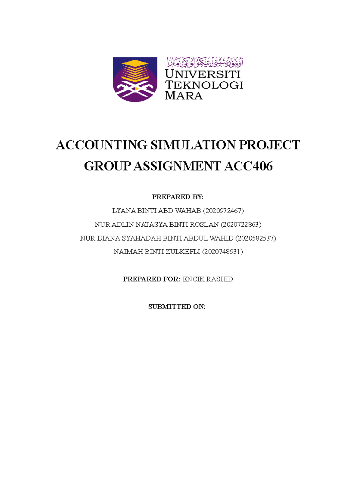 Accounting Simulation Project - ACCOUNTING SIMULATION PROJECT GROUP ...